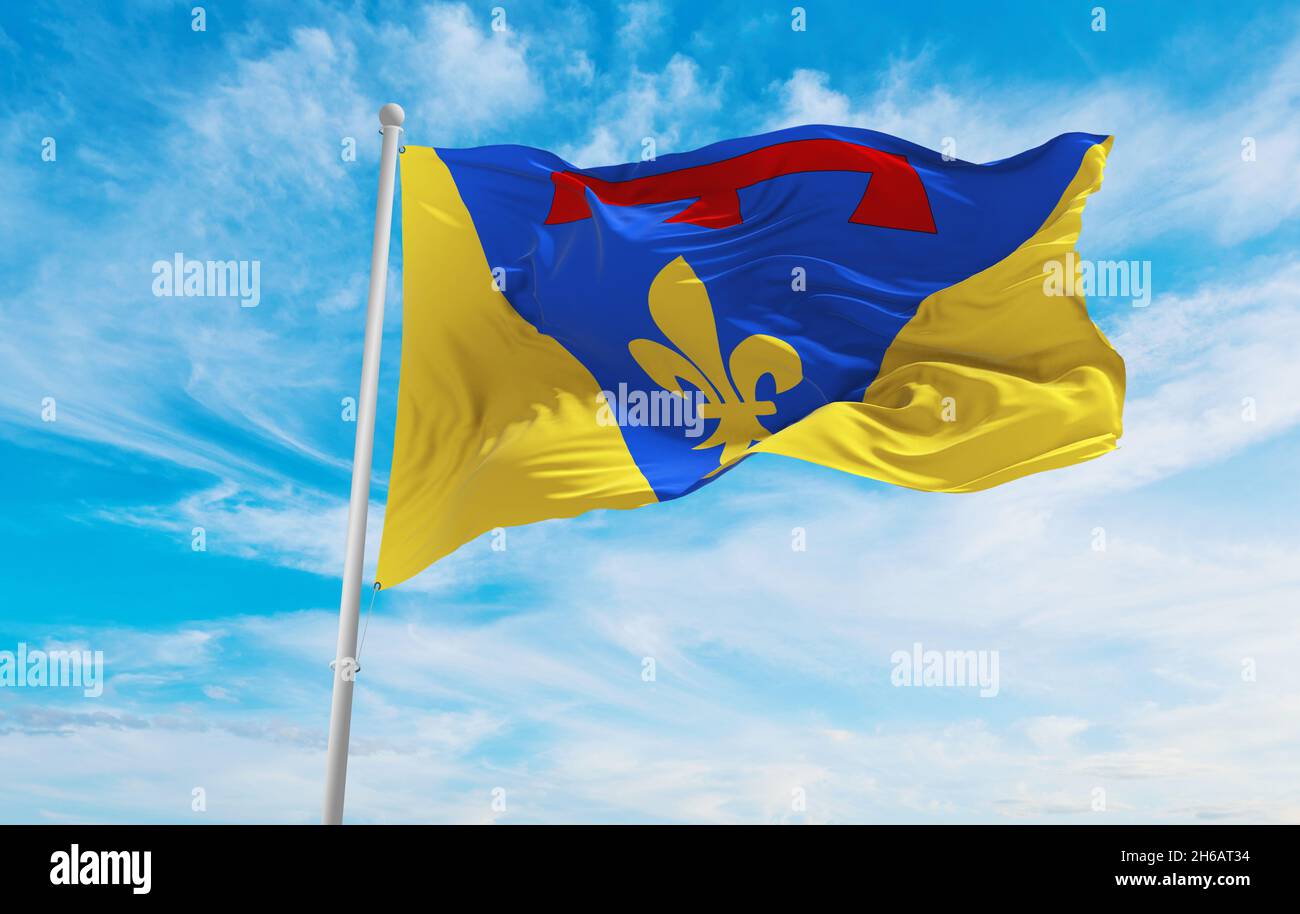 flag of Var, France at cloudy sky background on sunset, panoramic view ...