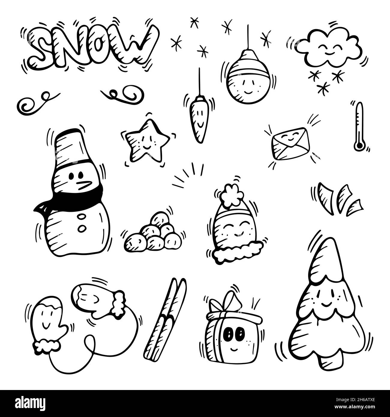 Vector winter and Christmas hand drawn doodles set Stock Vector Image ...