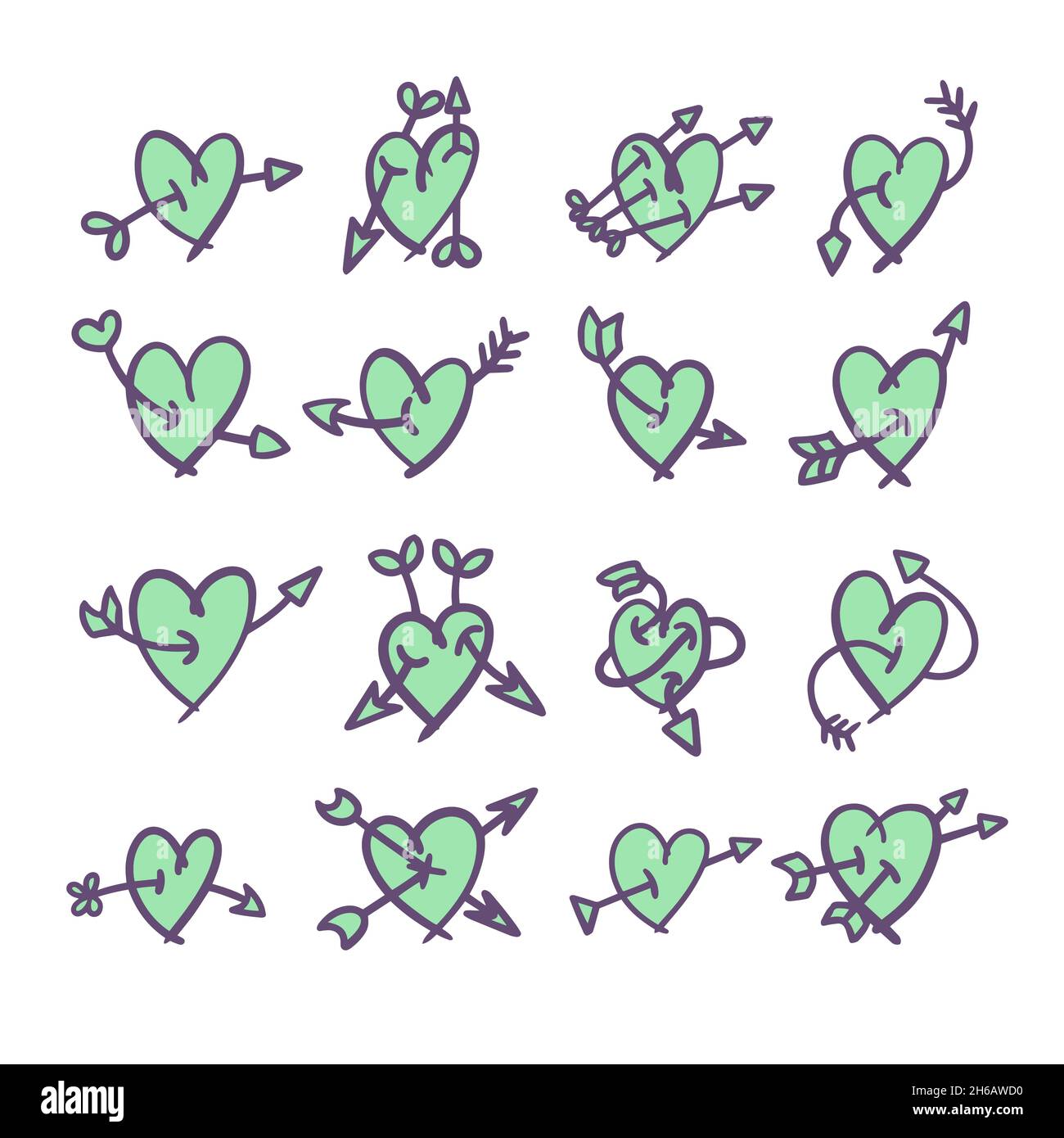 Hand drawn hearts arrows Cut Out Stock Images & Pictures - Alamy