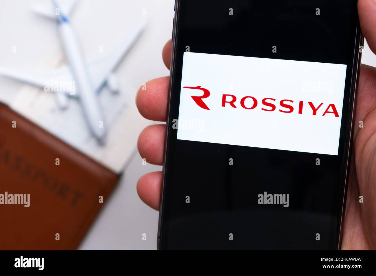 Rossiya airlines company app or logo displayed on a mobile phone with ...