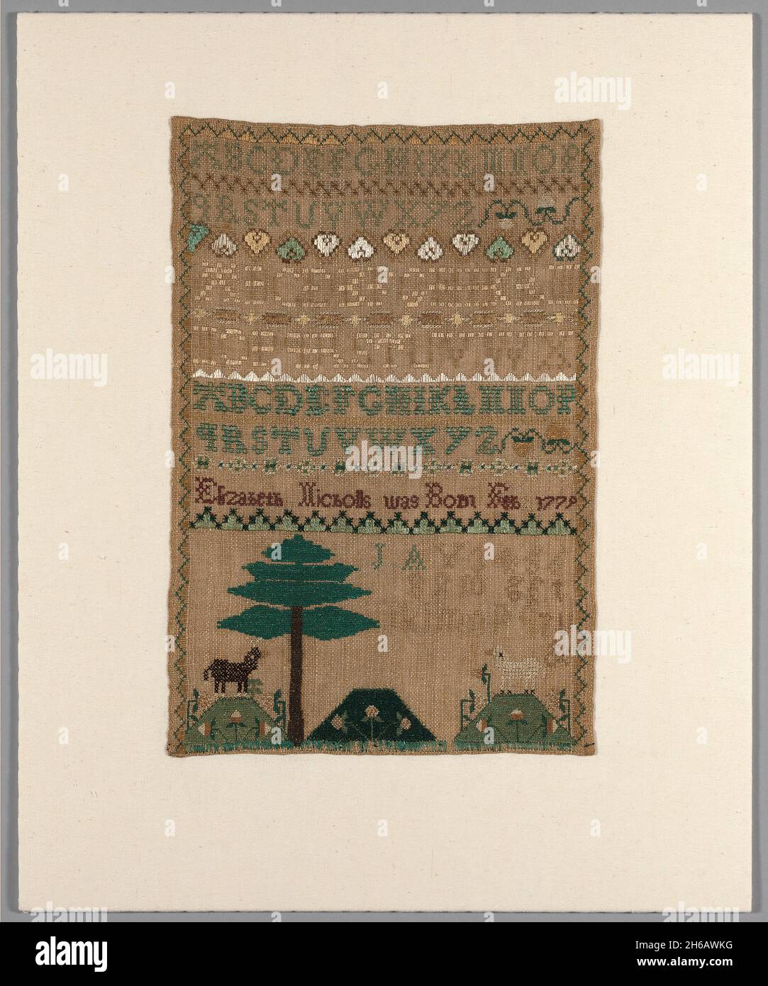 Sampler, United States, c. 1785. The maker was aged about 6 years old ...