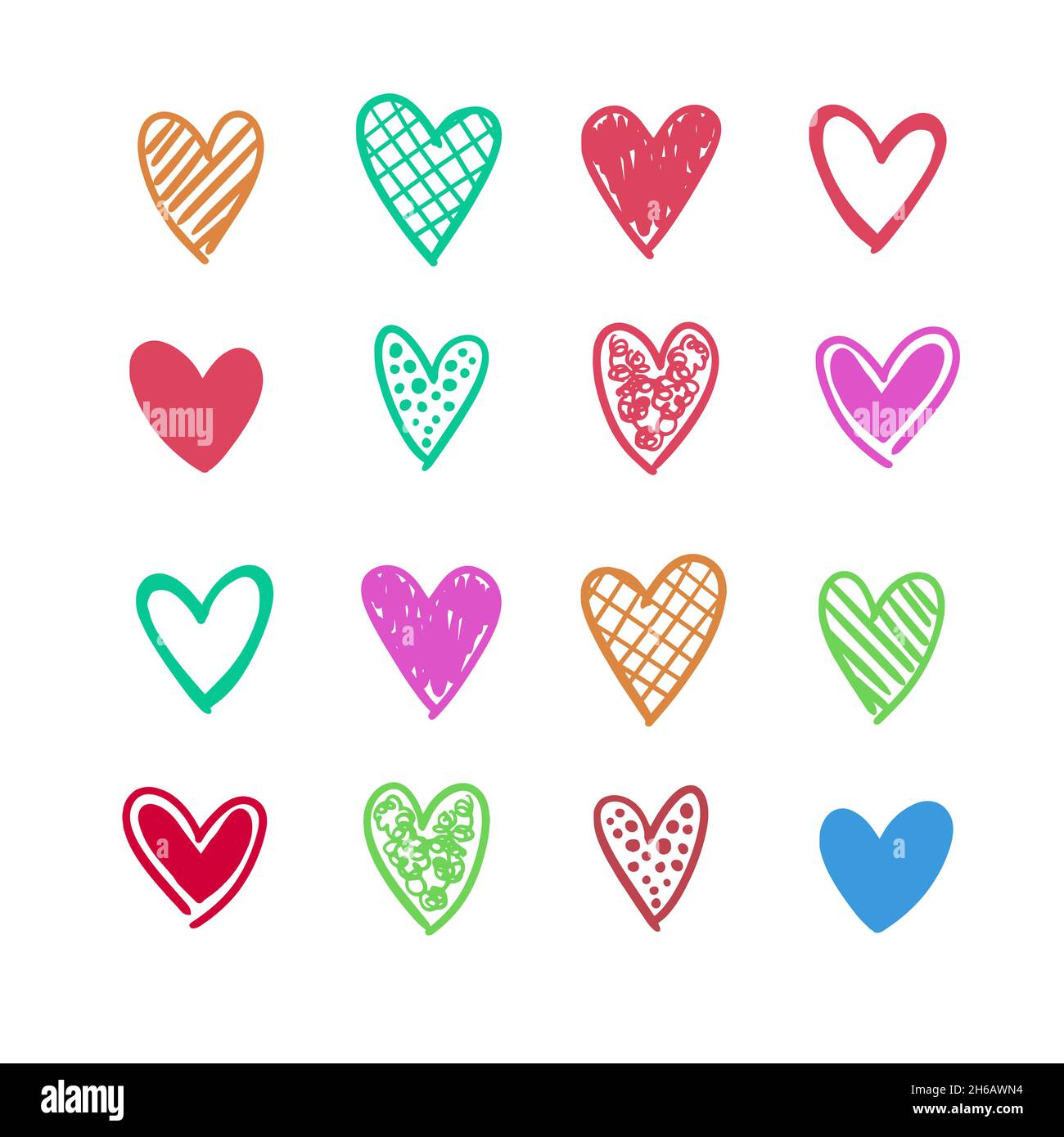 Handmade colorful vector hearts. Different colors and styles Stock ...