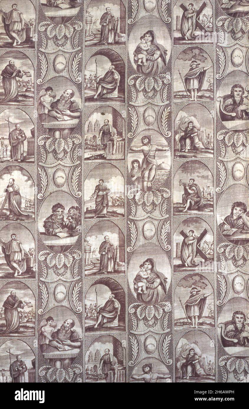 Panel (Furnishing Fabric), England, 1825-1875. Religious motifs: saints ...
