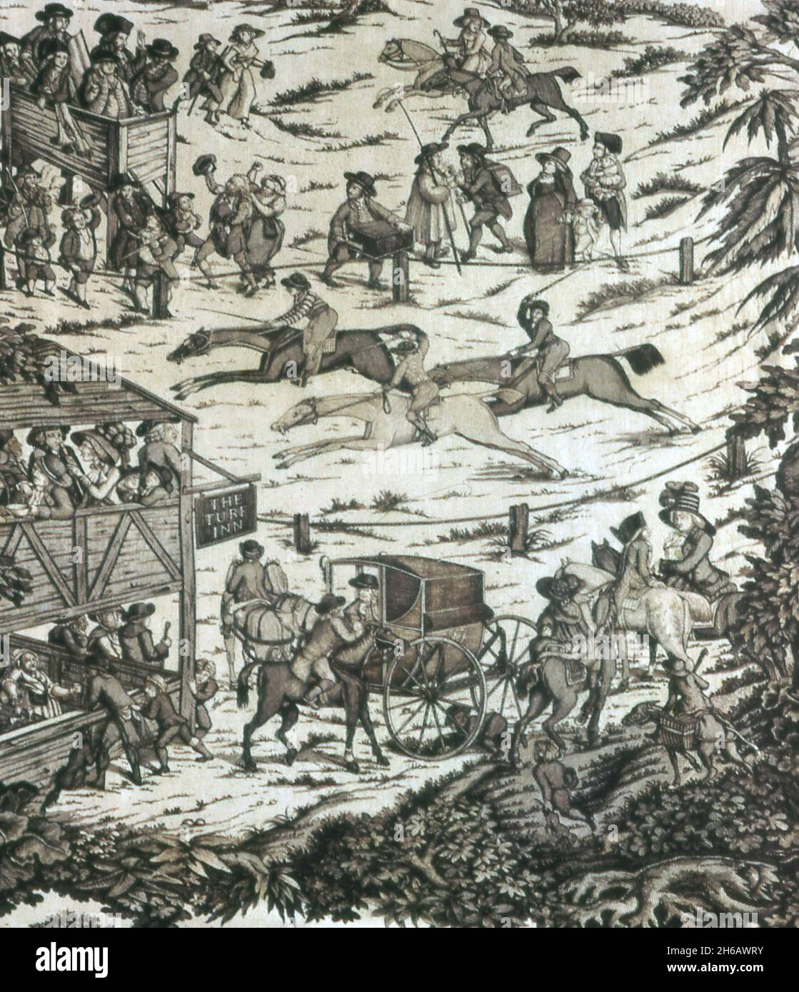 Horseracing at the Turf Inn (Furnishing Fabric), England, c. 1780 ...