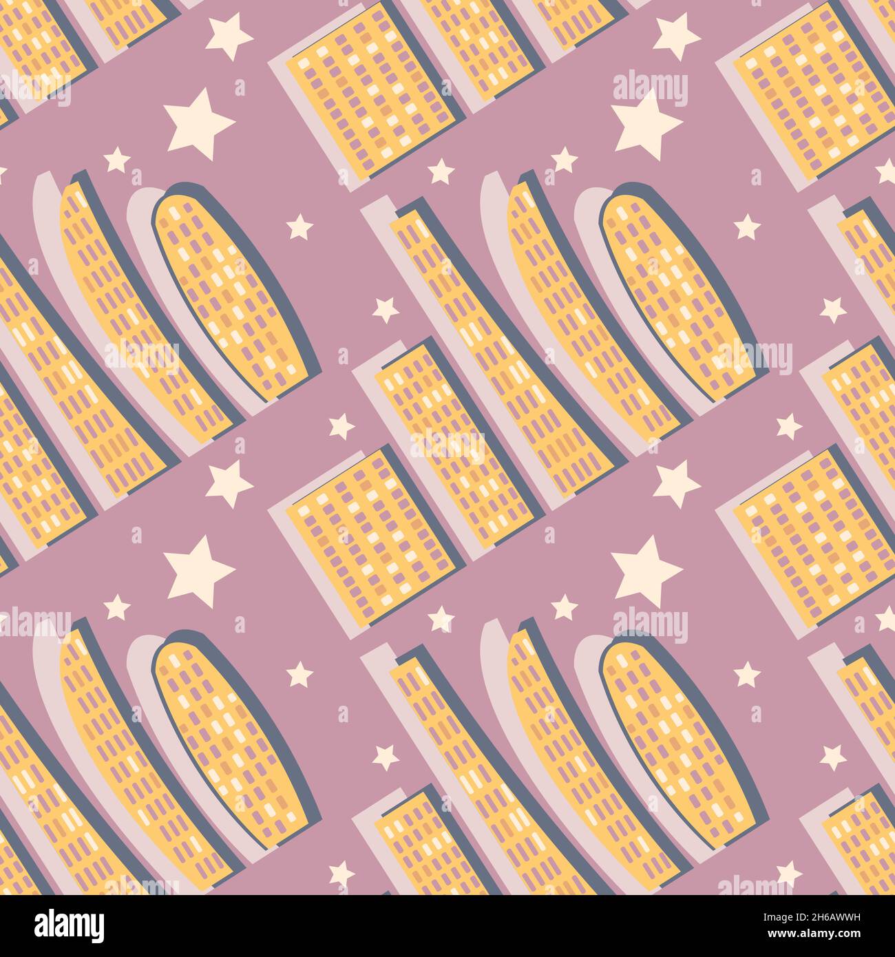 Pattern, endless ribbon on a square background - a stylized night city ...