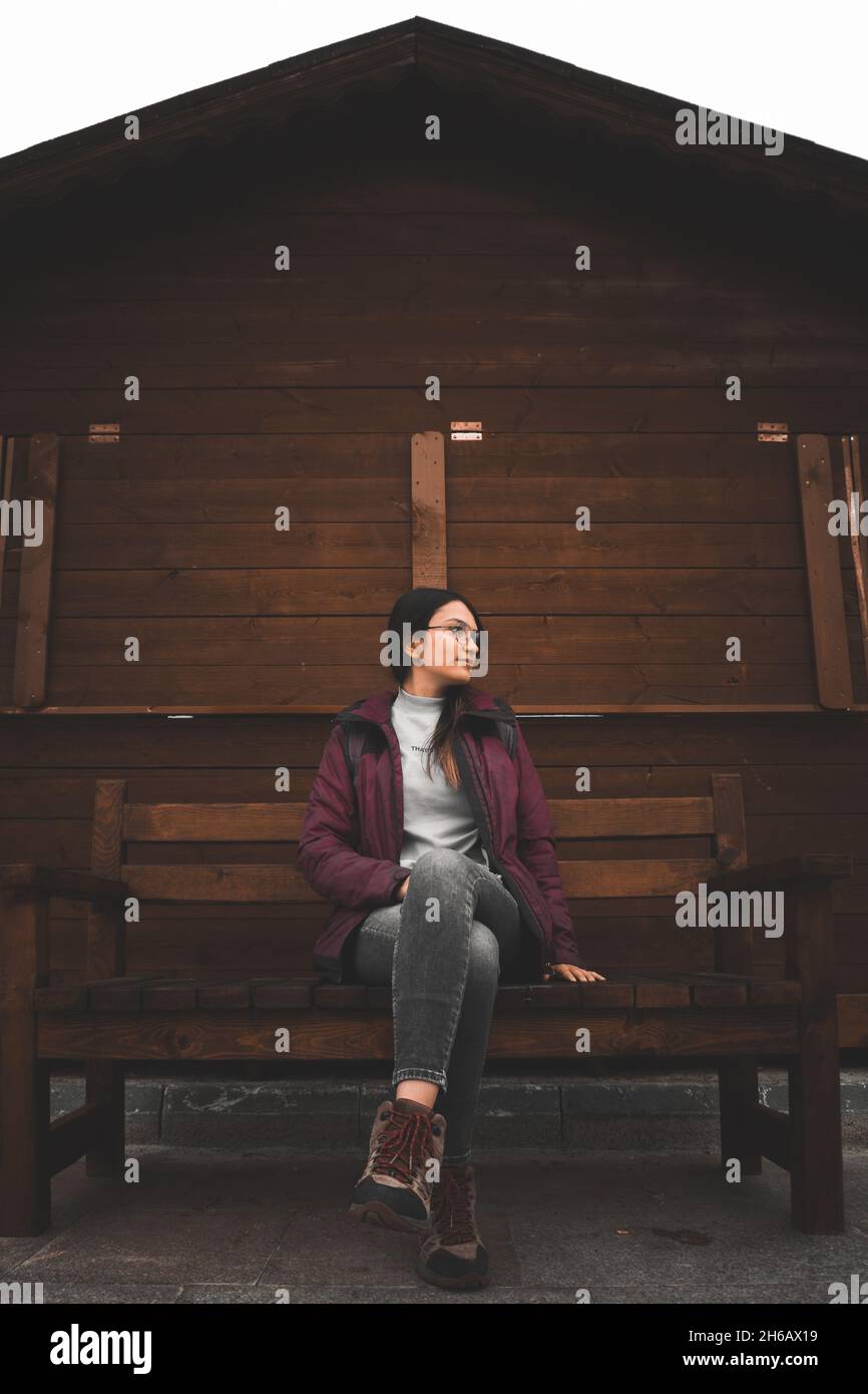 Wooden house and human Stock Photo - Alamy