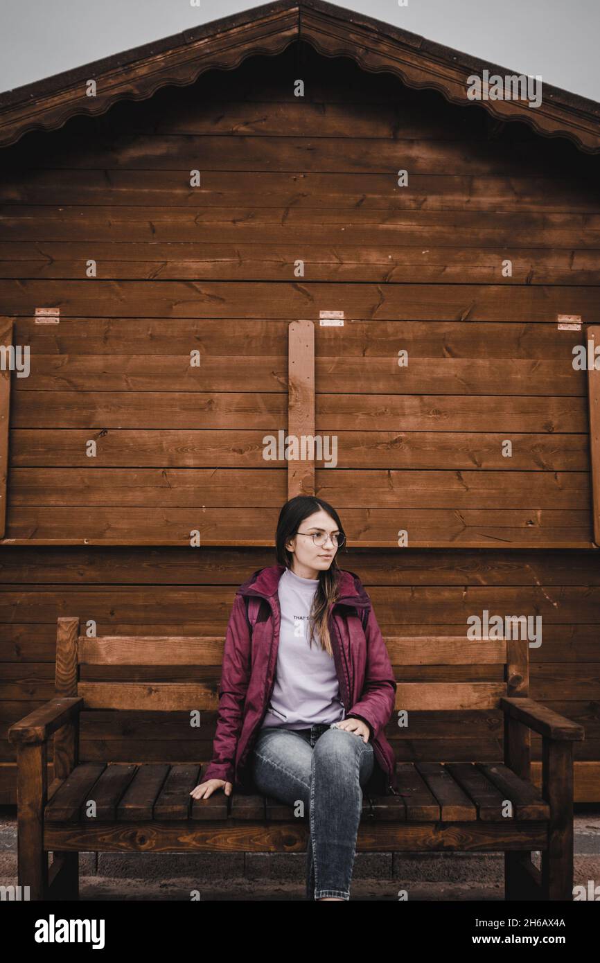 Wooden house and human Stock Photo - Alamy