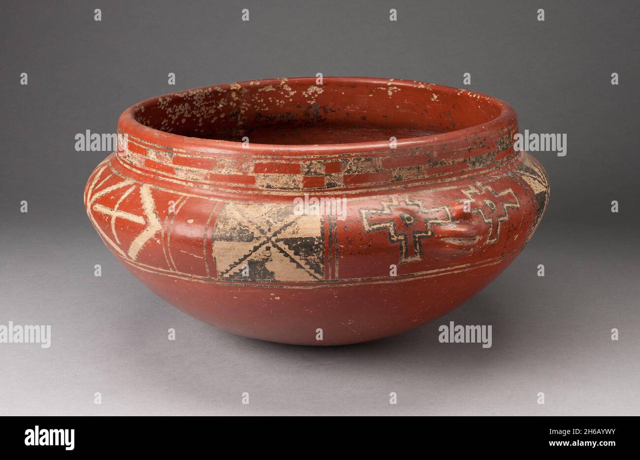 Polychrome Bowl with Geometric Designs and Face in Relief on Shoulder ...