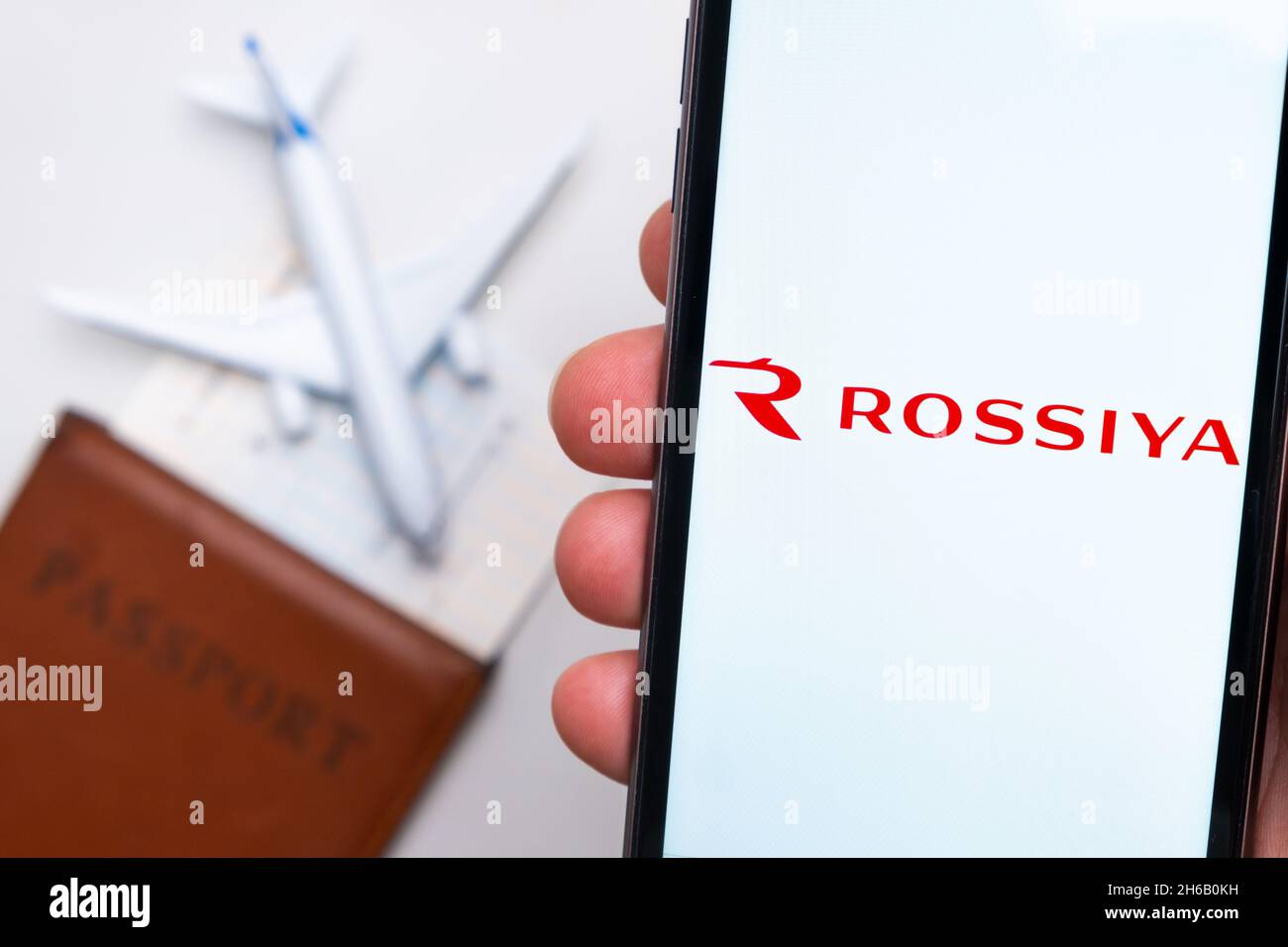 Rossiya airlines company app or logo displayed on a mobile phone with ...