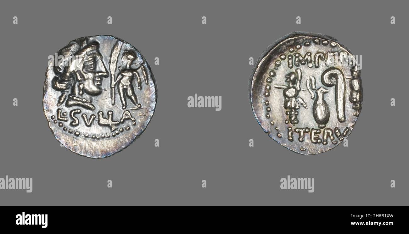 Denarius (Coin) Depicting the Goddess Venus with Cupid, 84-83 BCE Stock ...