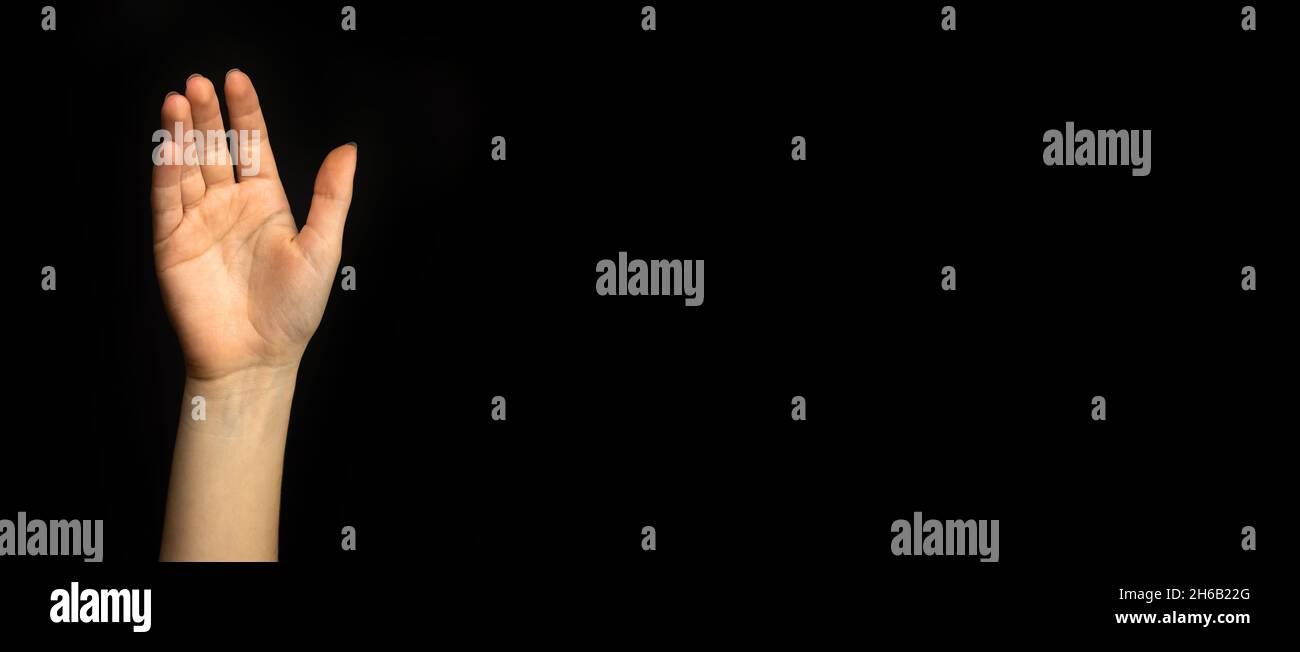 Helping hand gesture. Support, rescue concept, banner with black ...