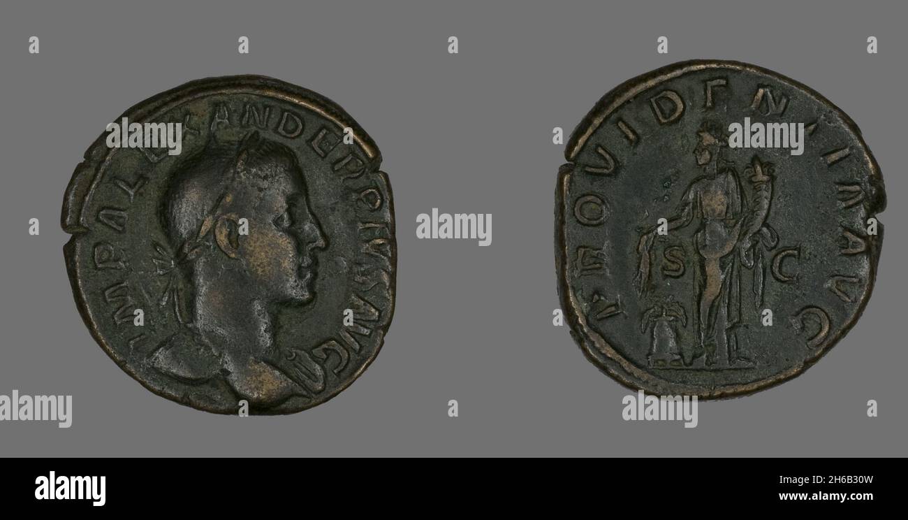 Sestertius (Coin) Portraying Emperor Severus Alexander, 232 Stock Photo ...