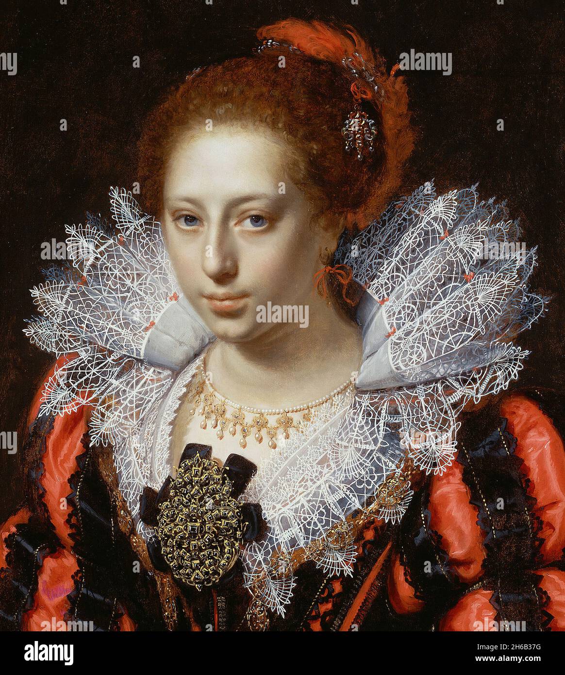 Portrait of a Young Lady, c. 1620. Detail from a larger artwork Stock ...