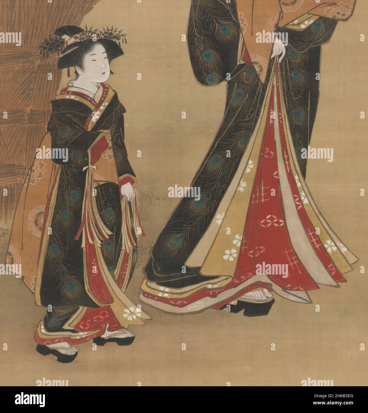 Courtesan and her Attendant under a Cherry Tree, early 19th century ...