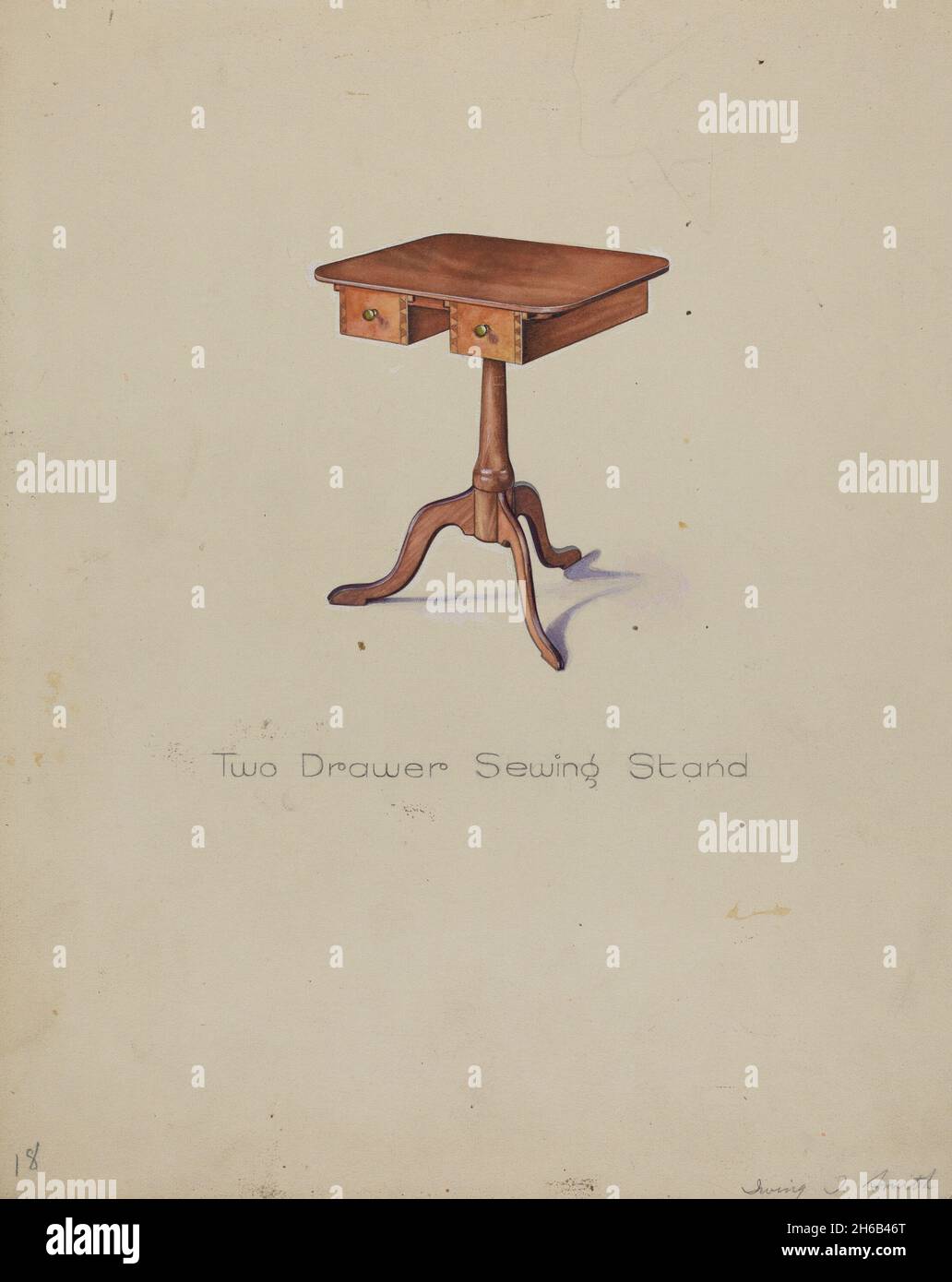 Shaker Tripod Sewing Stand, 1935/1942. (Artist note: Two drawer sewing ...