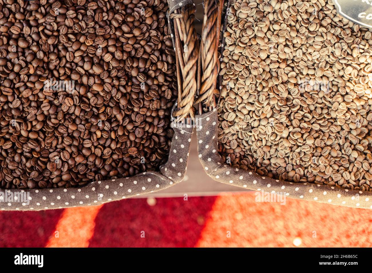 Roast coffee beans of robusta and arabica in wooden basket Turkish ...