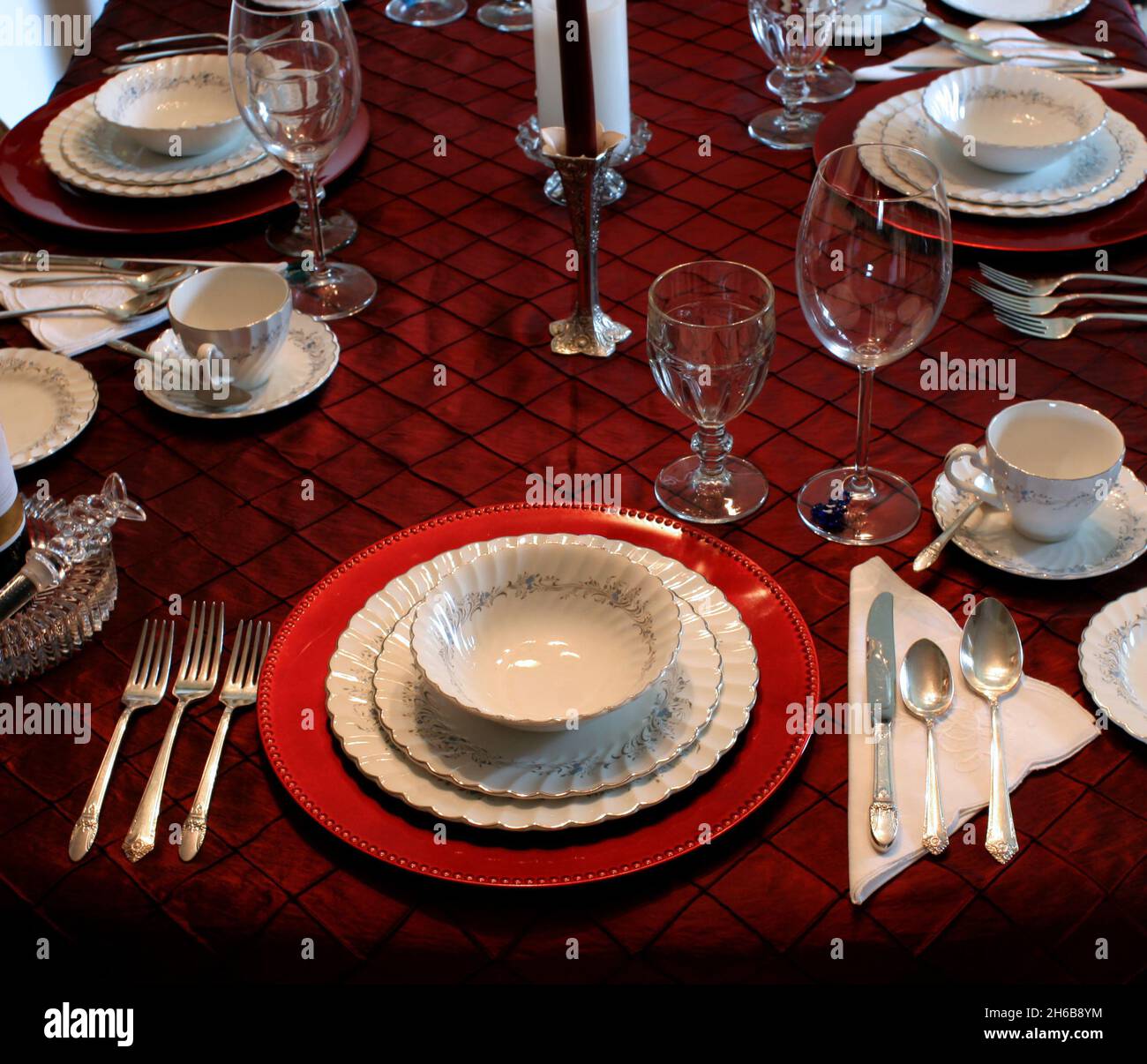 Fine china table setting overhead view Stock Photo - Alamy