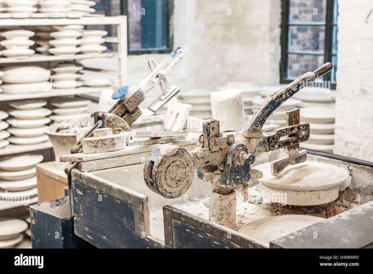 jigger plate making machine press at Gladstone Pottery Museum, Longton ...
