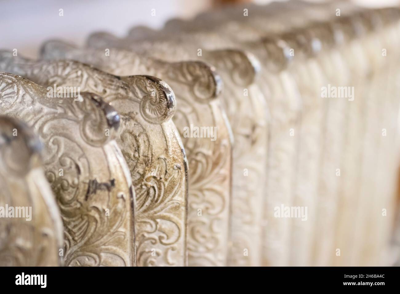 detail of decorative cast iron patterned victorian radiator at ...