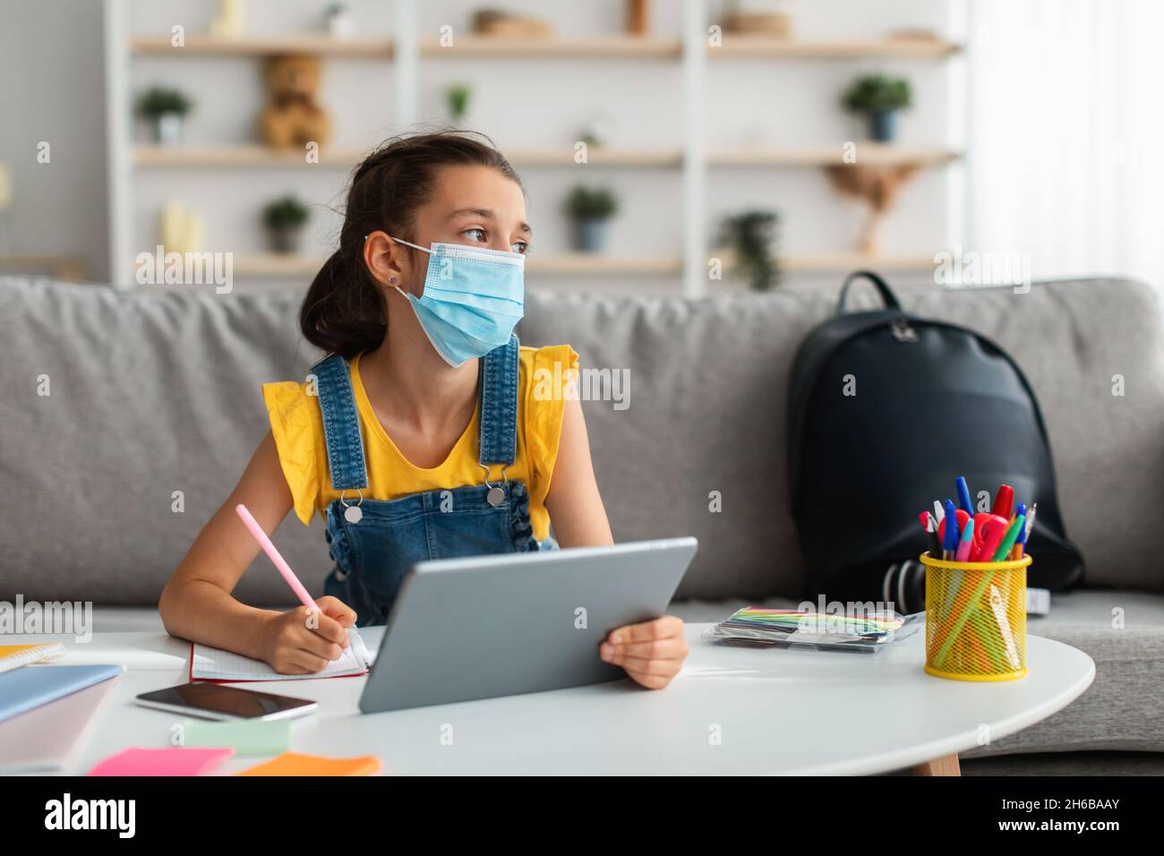 Self-Isolation, Staying At Home. Sad upset adolescent student wearing ...