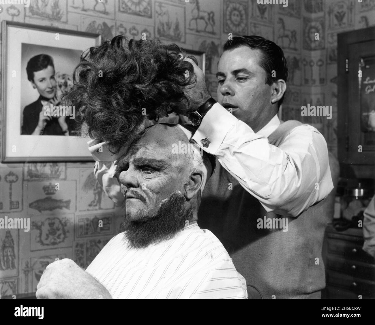 JAMES CAGNEY as Lon Chaney with Make Up Artist BUD WESTMORE on set ...