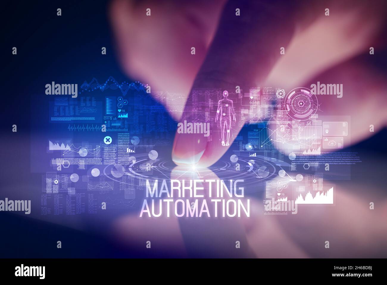 Finger touching tablet with web technology icons concept Stock Photo ...