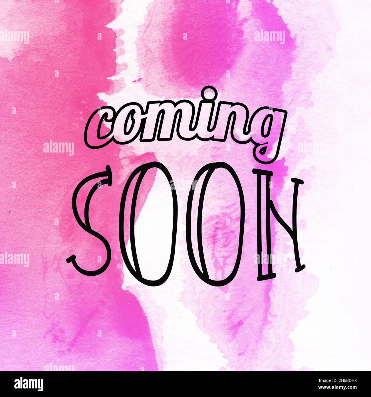 Coming soon words lettering written on watercolor creative background ...