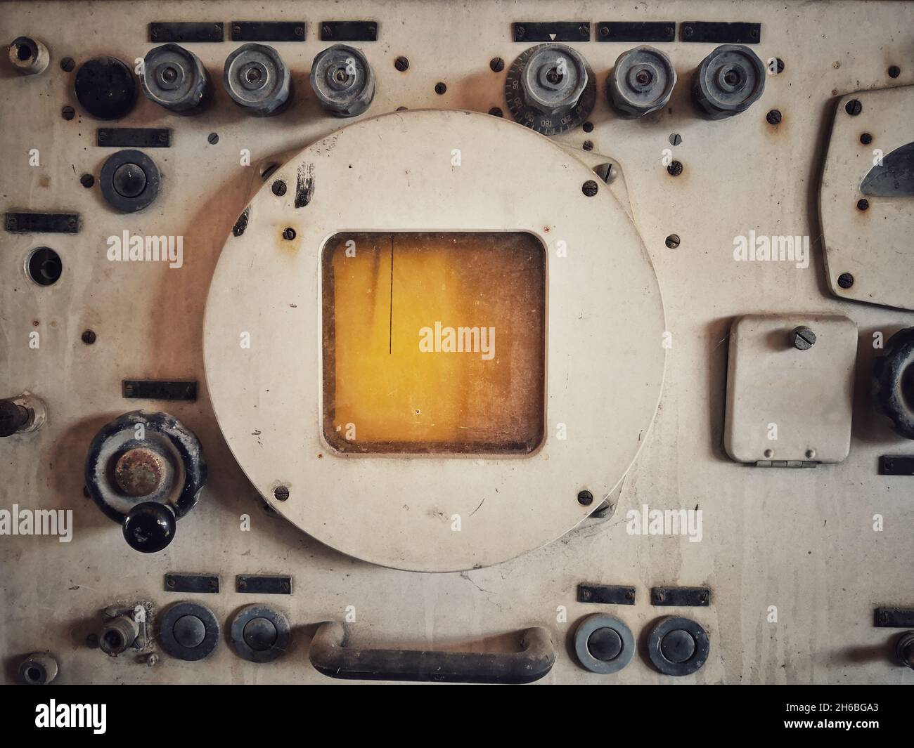 Vintage switch control panel with many buttons in factory manufacturing ...