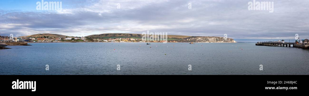 Panorama of Swanage Bay and Pier in Swanage, Dorset, UK on 13 November ...