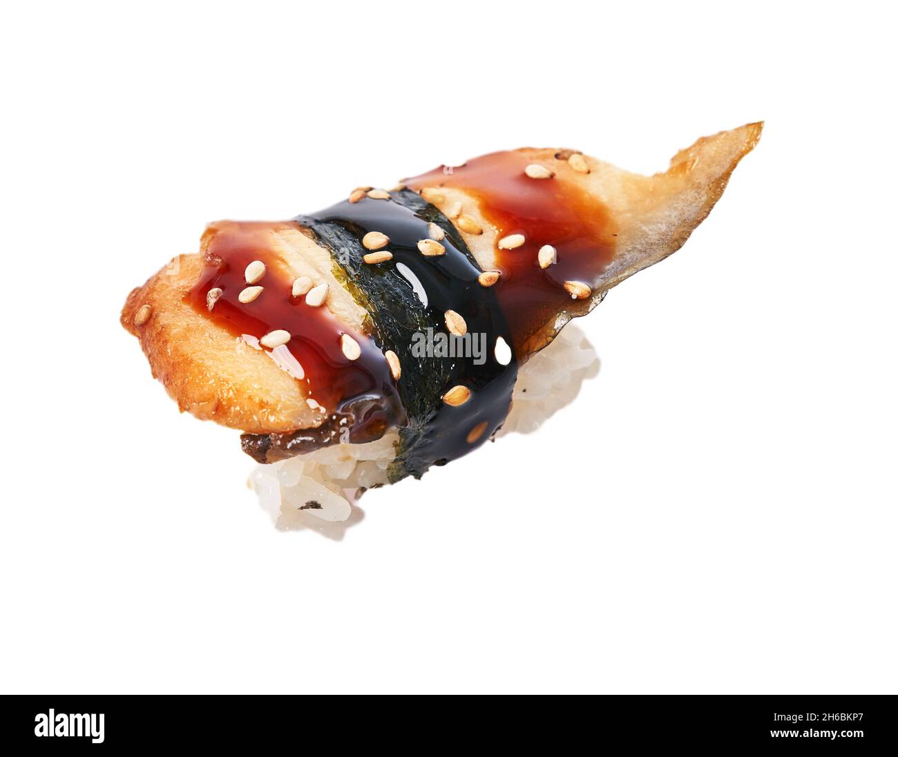 Single unagi nigiri sushi isolated on white background Stock Photo - Alamy