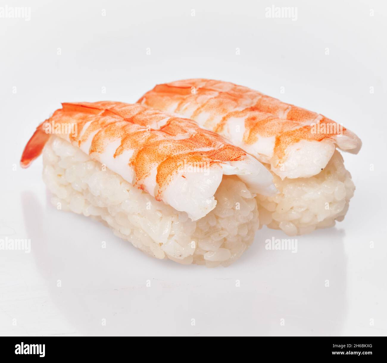 Two shrimp nigiri sushi isolated on white background Stock Photo - Alamy