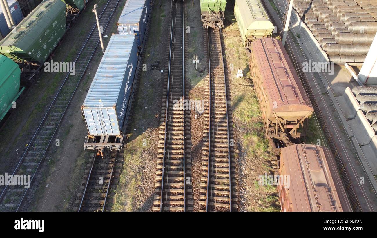 A top view of freight trains Stock Photo - Alamy