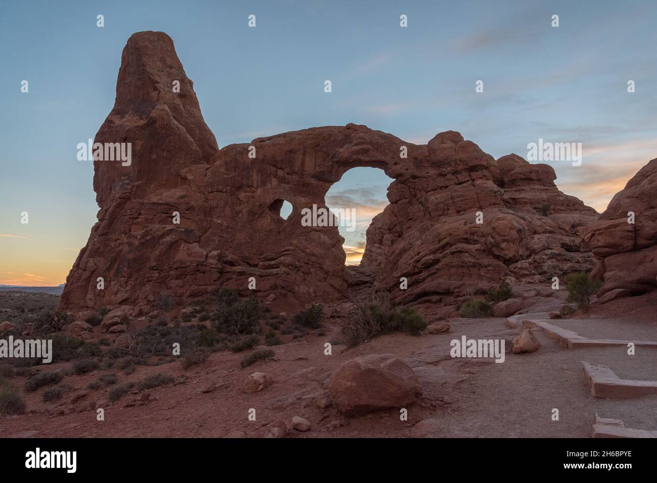 Sunset over Turret Arch in the Arches National Park, USA Stock Photo ...