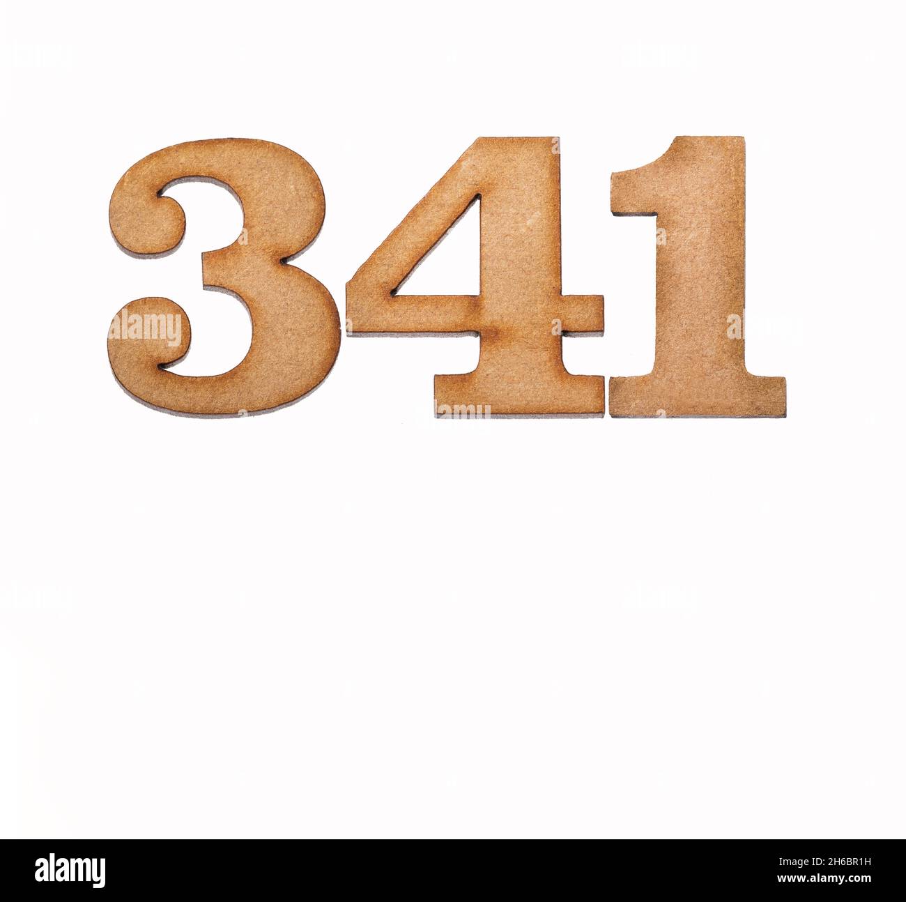 Number 341 - Piece of wood isolated on white background Stock Photo - Alamy