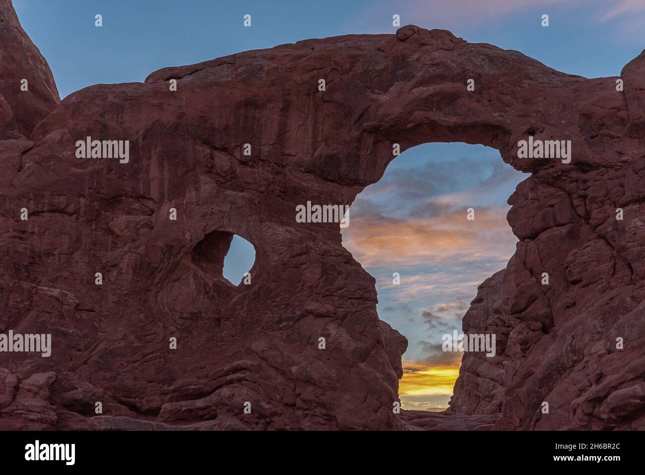 Sunset over Turret Arch in the Arches National Park, USA Stock Photo ...
