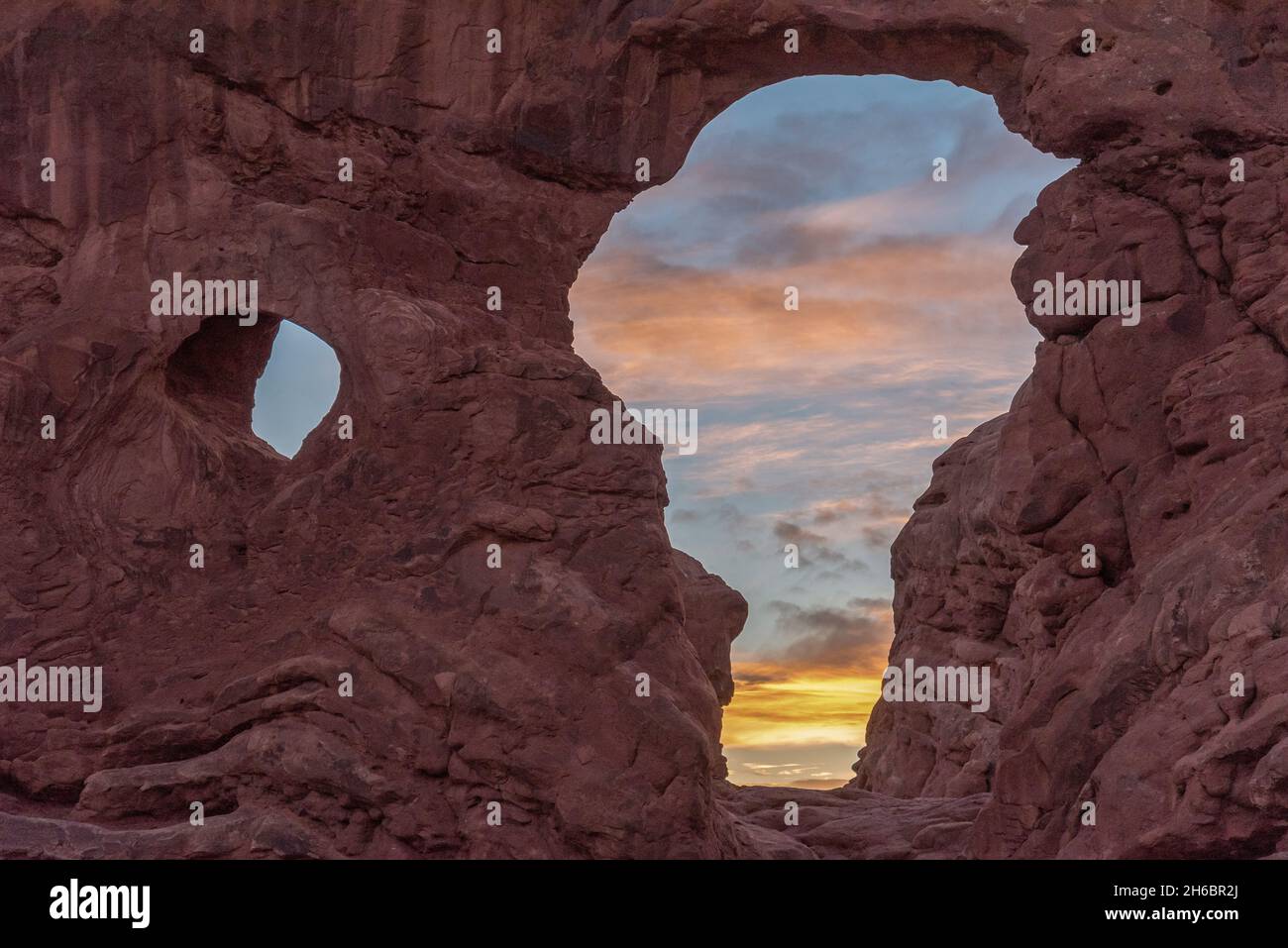 Sunset over Turret Arch in the Arches National Park, USA Stock Photo ...