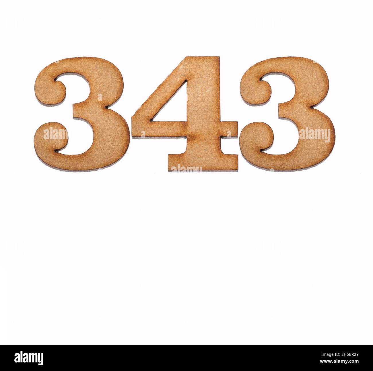 Number 343 - Piece of wood isolated on white background Stock Photo - Alamy