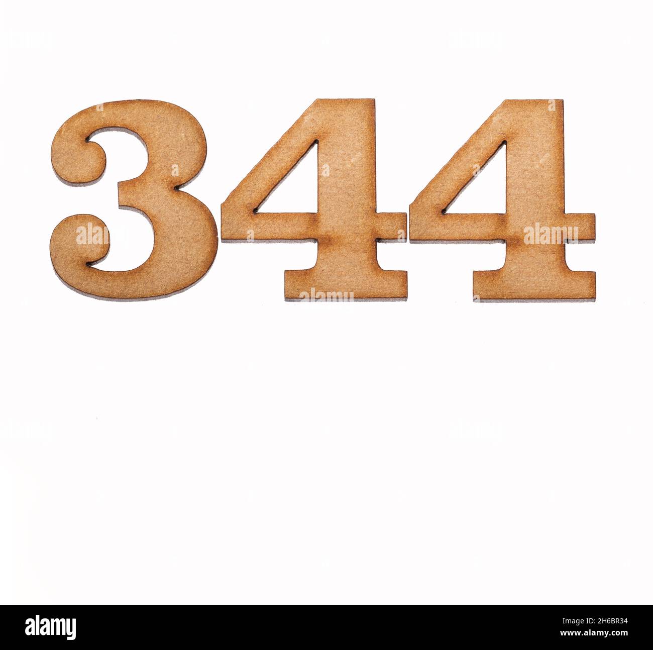 Number 344 in wood, isolated on white background Stock Photo - Alamy