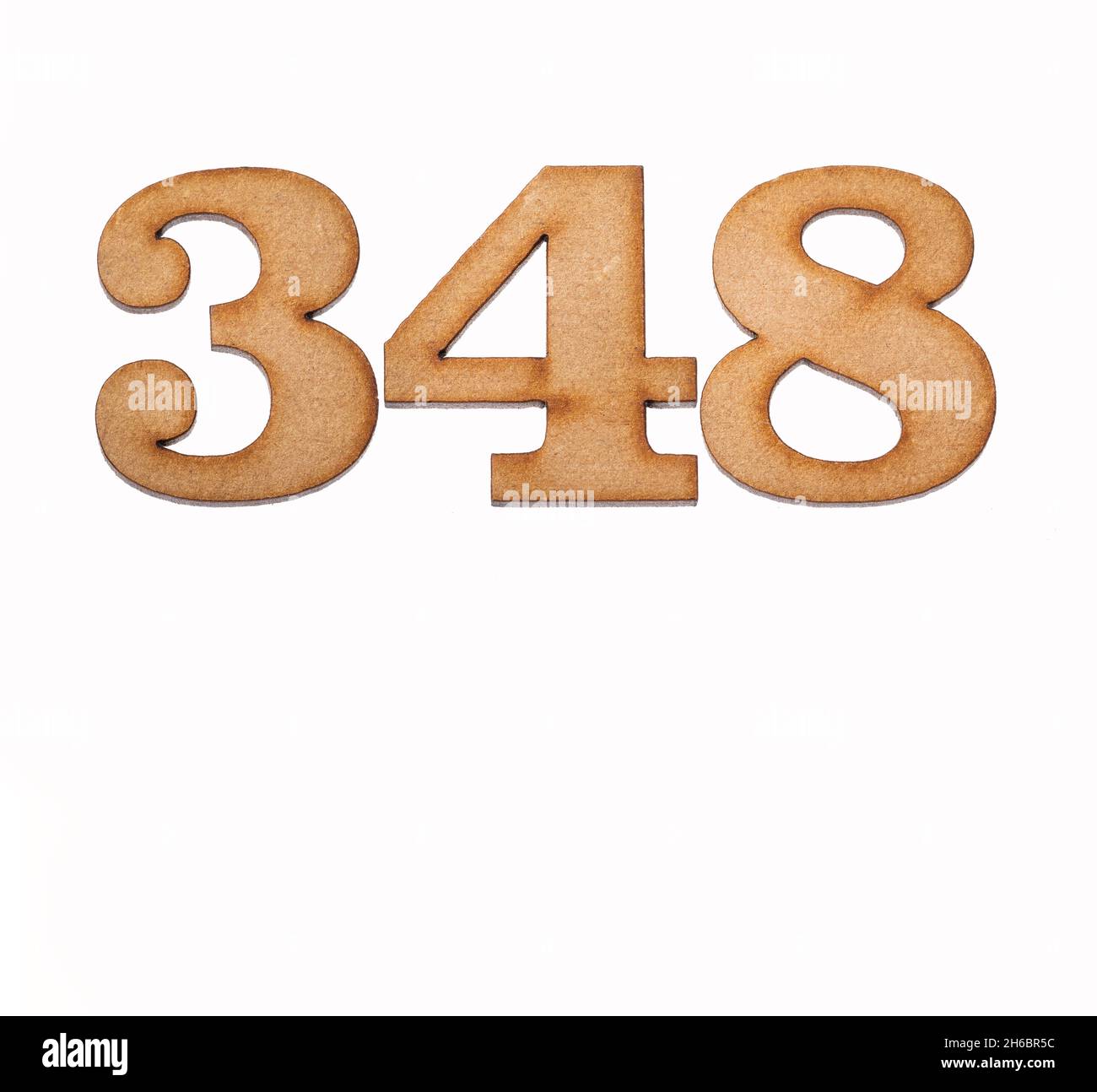 Number 348 in wood, isolated on white background Stock Photo - Alamy