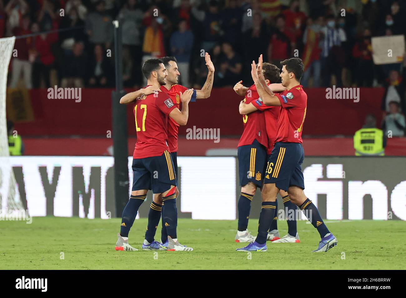 Seville, Seville, Spain. 14th Nov, 2021. Players of Spain celebrate ...