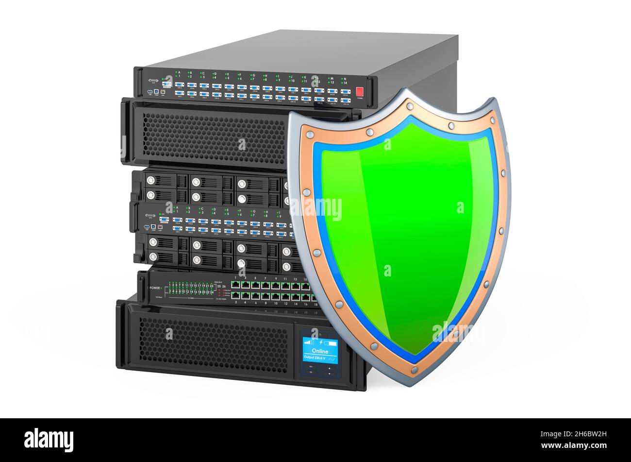 Server equipment with shield, 3D rendering isolated on white background ...