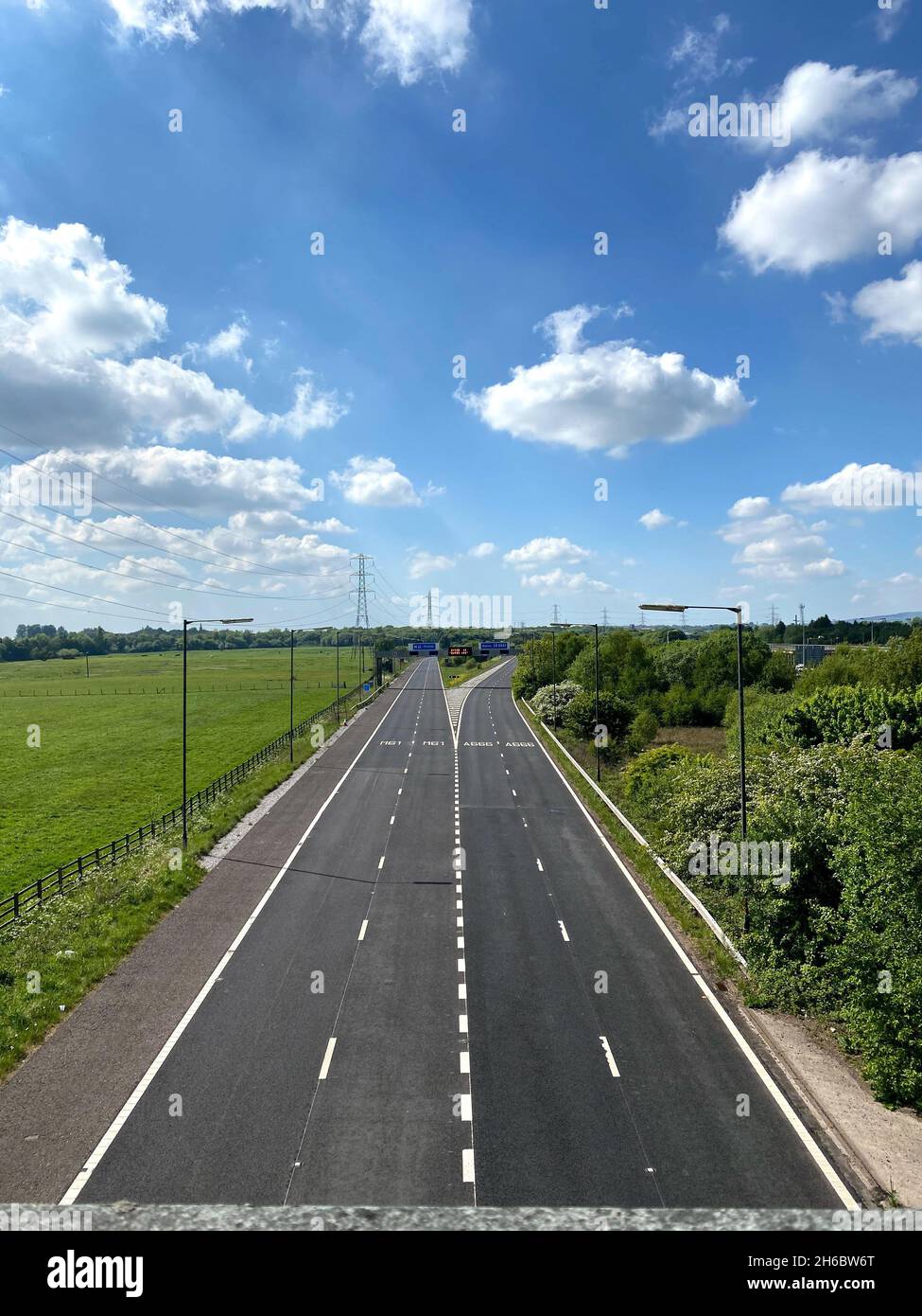 Beautiful asphalt freeway, motorway, highway without traffic through of ...