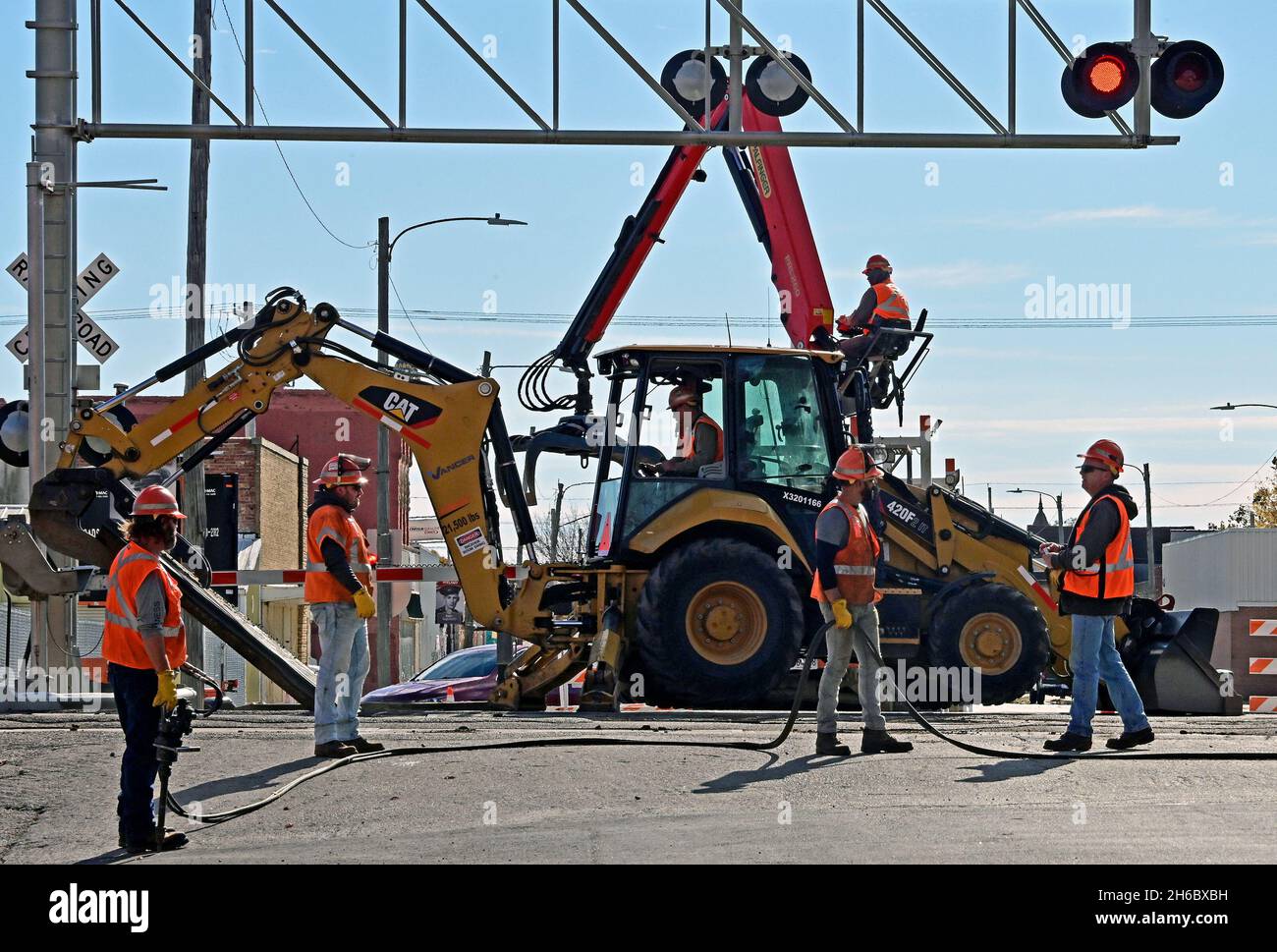 Railroad track maintenance workers from Burlington Northern Santa Fe ...