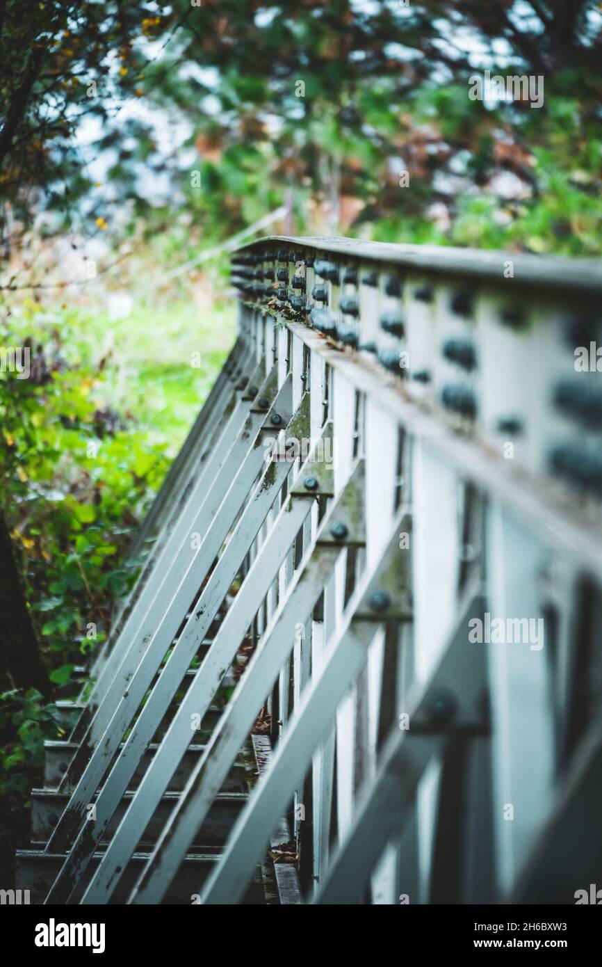 Railroad train track railings in a pacific northwest landscape Stock ...