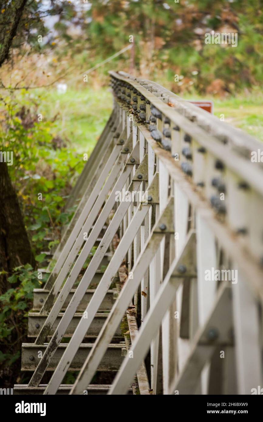 Railroad train track railings in a pacific northwest landscape Stock ...