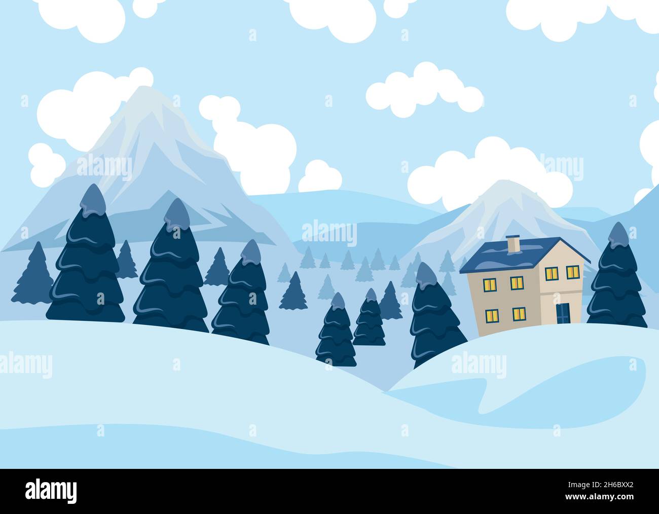 scene winter landscape with home Stock Vector Image & Art - Alamy