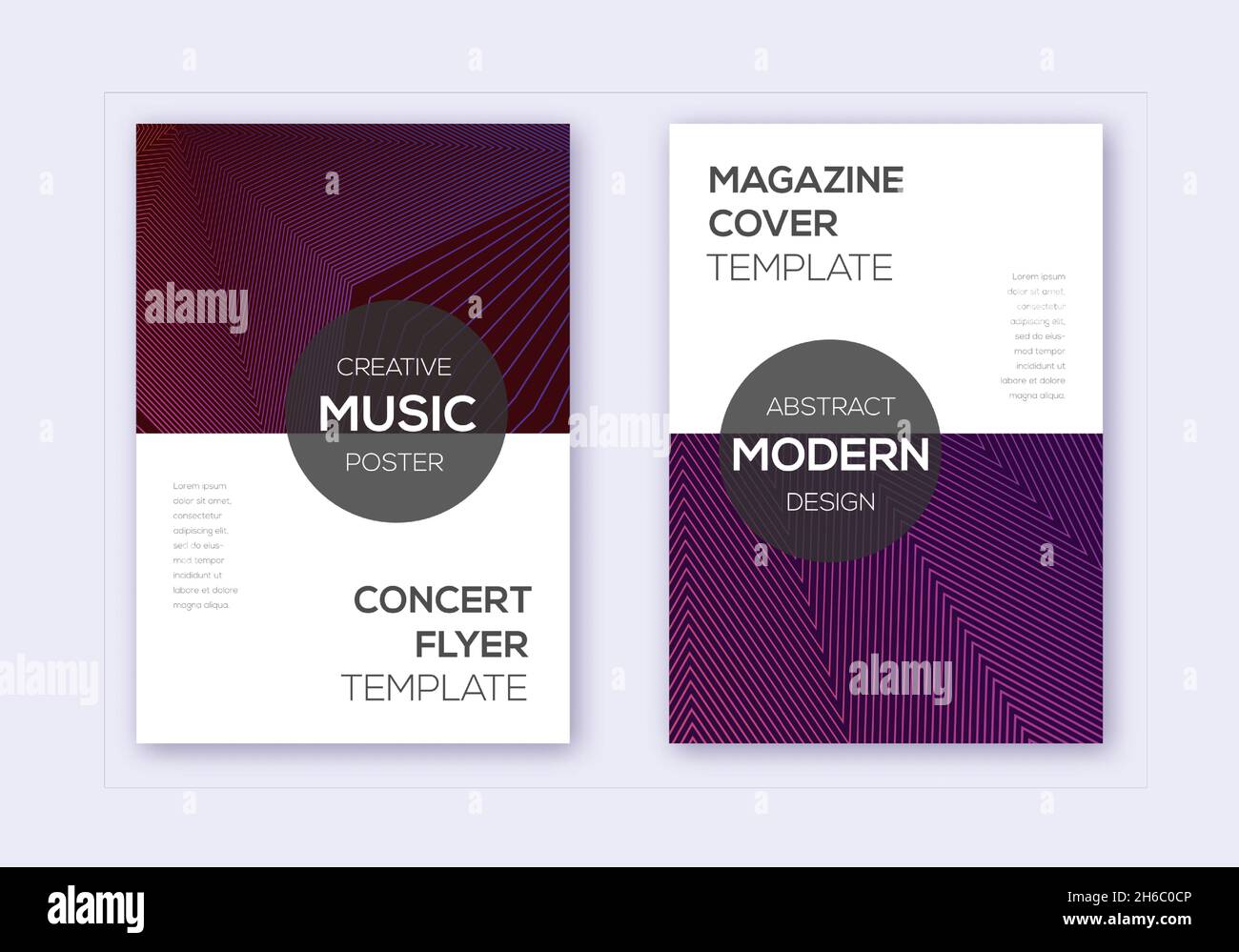 Modern cover design template set. Violet abstract lines on maroon ...