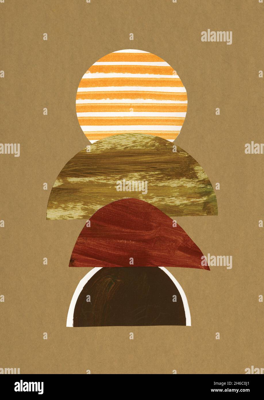 A Painted paper cut-outs collage artwork, desert plant, colorful ...