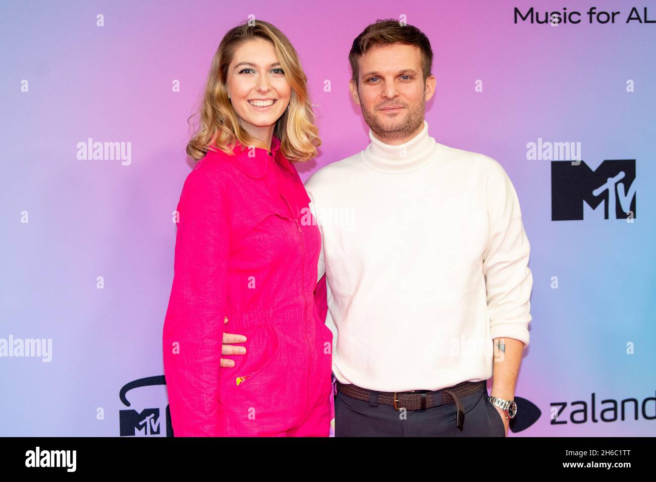 Bogi Puskas-Dallos and Peter Puskas attending the MTV EMAs 2021 at the Laszlo Papp Budapest ...