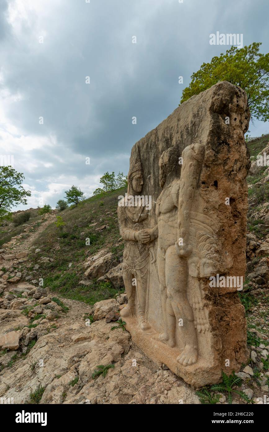 Stone carved stone wall sculptures of Greek deities in the foothills of ...